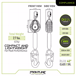 Frontline RPW061S 6' Web SRL with Steel Snap Hook | Pocket-Sized Design | Lightweight & Durable | High-Strength Webbing | Quick-Action Braking | 310 lbs Capacity | ANSI & OSHA Compliant