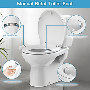 Bidet Toilet Seat, Round Non-Electric Bidet Attachment for Toilet with Self-Cleaning Nozzles, Slow Close Toilet Seat,Quick-Release Easy DIY Installation, Feminine Cleaning | 17" White Quiet-Close