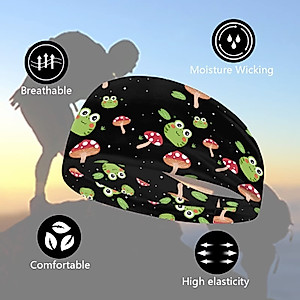 Showudesigns Mushroom Frog Headband for Men Boys Basketball Running Sport Head Wraps Lotus Leaf Wide Close Skin Absorption Sweat Bands Black