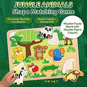 CoolToys Stack n' Sort Baby Toddler Learning Toys, 3 Developmental Educational Game Set, Nesting & Stacking Cups, Shape & Color Sorting Stackable Wooden Pieces, Montessori Wooden Puzzle, Jungle Theme