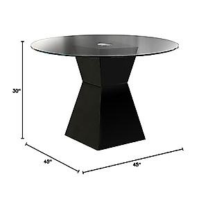 Furniture of America Ethervale Modern Round Dining Table with 12mm Tempered Glass Top, Black Finish