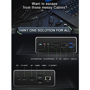 Hiearcool 7IN1 USB C Hub and 14IN1 Docking Station, USB C to HDMI Multi-Port Adapter Universal USB C/A Laptop Dock
