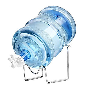 Flexzion Water Dispenser Stand 2-5 Gallon Water Jug Holder Metal Plated Cradle Set with Water Dispenser Valve, Dustproof Plug, Wooden Stick for 55MM Crown Top Water Bottles, Camping Counter Home Use