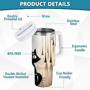 PaChyLuu 30 oz Insulated Tumbler with Handle and Straw Lid, Elegant Cat Leak-Proof Stainless Steel Travel Coffee Mug for Car Cup Holder