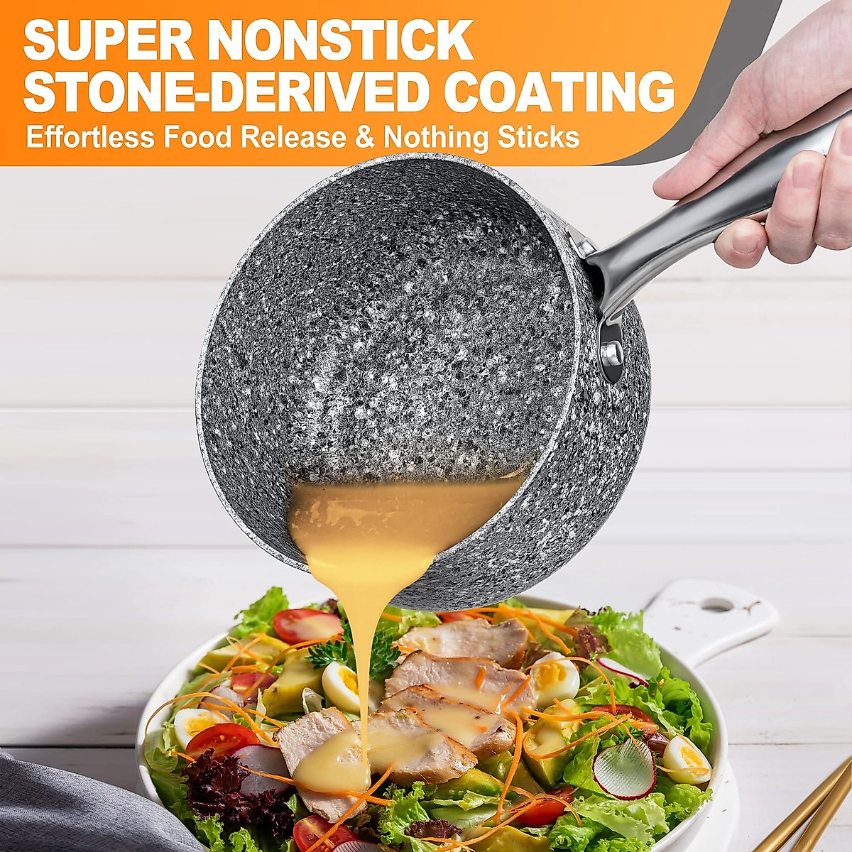 MICHELANGELO Saucepan Set with Lid, Nonstick 1Qt & 2Qt Nonstick Sauce Pan Set with Lid, Small Pot with Lid, Nonstick Granite Saucepan Set & Frying Pan Set with Lid 8"+10