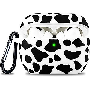 Airpods Pro Case Cow Silicone - YOMPLOW Case Cover Soft Flexible Skin for Apple AirPods Pro Charging Case Cute Women Girls iPod Pro Case Protective Skin with Keychain - Cow
