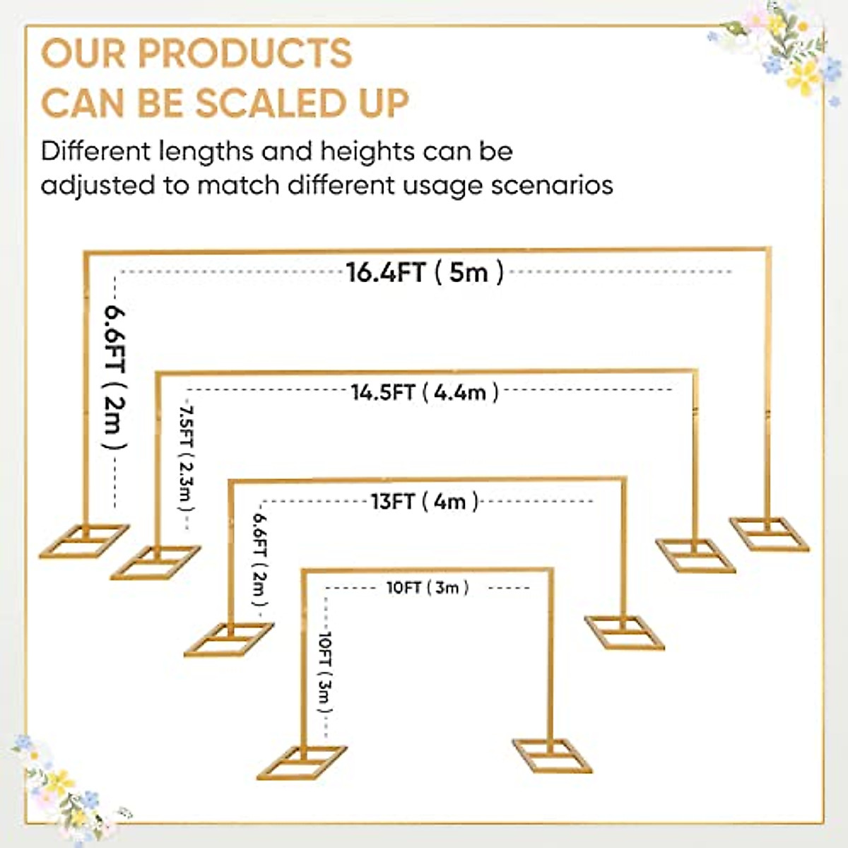 Wedding Arch Backdrop Stand,10x10Ft Adjustable Backdrop Stand Heavy, Gold Balloon Arch Stand,Backdrop Stand Kit for Ceremony Birthday Party Celebration Baby Shower Candy Tables Anniversary