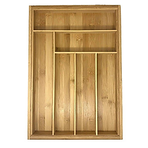 Expandable Drawer Utensils Organizer 100% Bamboo – Large Adjustable Wood Cutlery and Utility Drawer Insert. Kitchen Drawer Divider 8 Compartments.