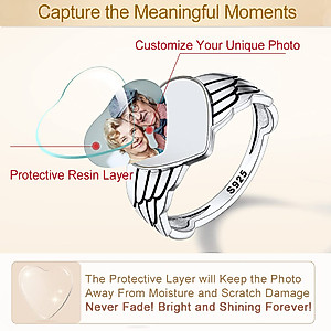 Memory Rings Personalized with Picture Custom Made 925 Sterling Silver Heart Shaped Photo Ring Memorial Jewelry Gift for Women