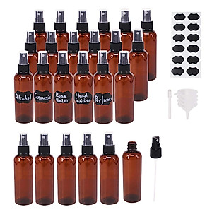 BPFY 24 Pack 2oz Amber Plastic Spray Bottles For Essential Oils, Perfumes, Cosmetics, Alcohol, Fine Mist Spray Bottle, Mini Travel Bottle, Small Refillable Liquid Containers