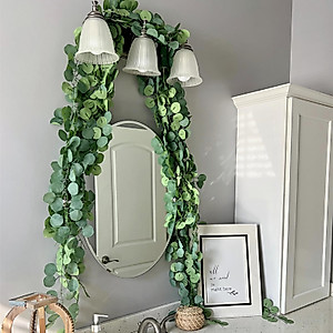 CQURE 14Pcs Eucalyptus Garland,Artificial Eucalyptus Leaves Table Greenery Garland Wreath Vines for Wedding Party Table Fireplace Bedroom Wall Room Decor