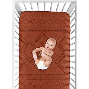 Sweet Jojo Designs Tribal Boho Dot Boy or Girl Fitted Crib Sheet Baby or Toddler Bed Nursery - Rust Orange and Black Woodland Bohemian Southwest Geometric Arrow Gender Neutral Aztec Mud Cloth