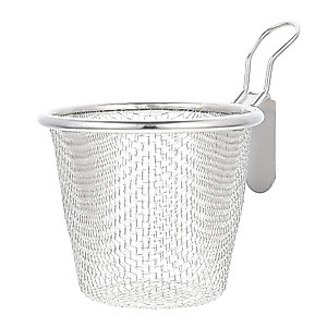 TEMKIN Stainless Steel Deep Fry Basket with Handle, Round Wire Mesh Fryer Basket French Chip Frying Serving Basket Deep Fryer Strainer for Frying
