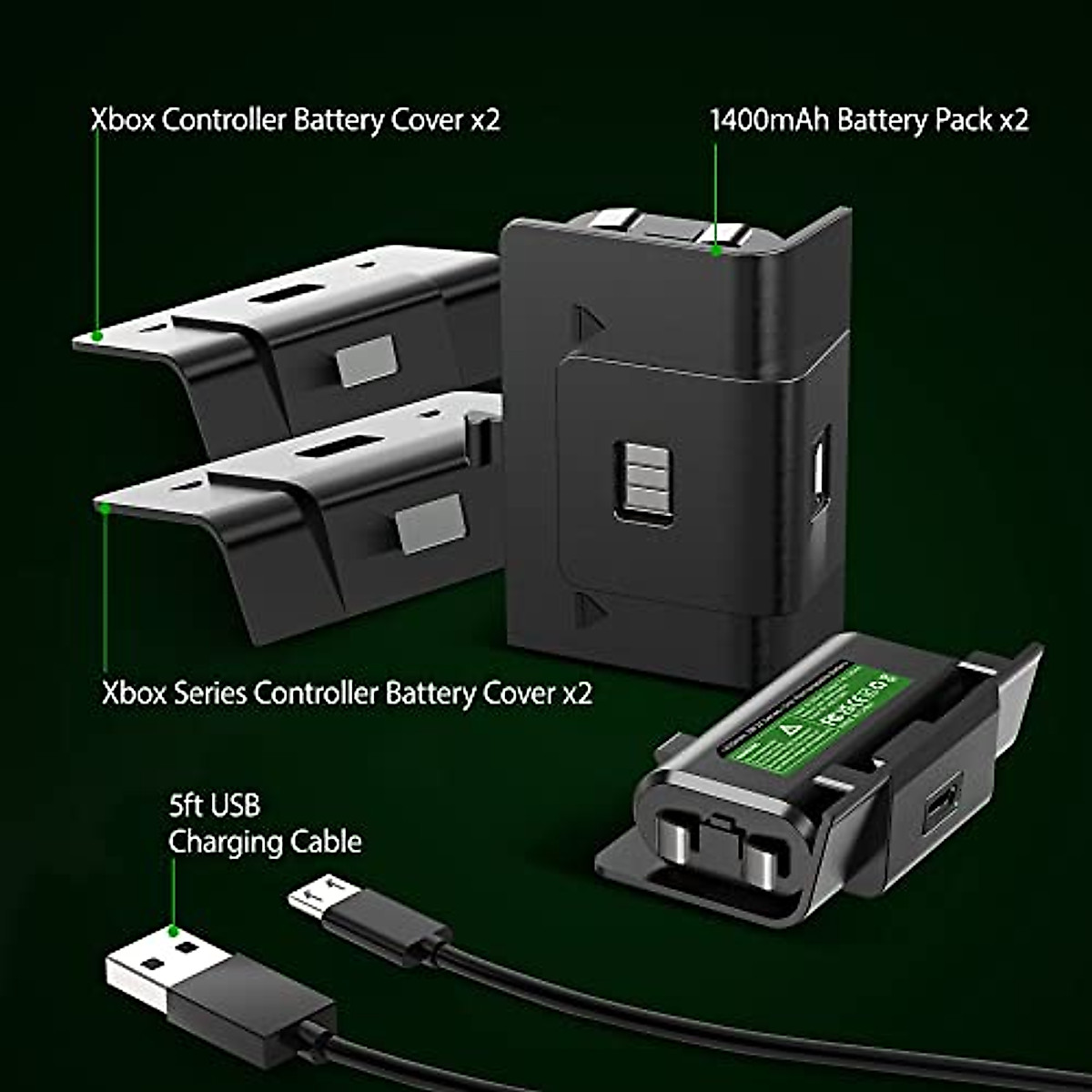 2 Pack Rechargeable Controller Battery Pack for Xbox One/Xbox Series X S with 4 Battery Cover Long-Lasting Play and Charge Kit with Micro USB Charging Cable for Xbox 1 S/X/Elite Wireless Remote