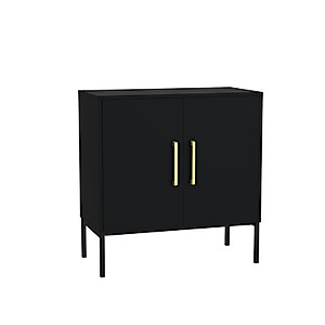JOZZBY Buffet Cabinet with Storage, Accent Cabinet Modern Wooden Free Standing Sideboard with Doors, Black Side Cabinets with Adjustable Shelves for Living Room, Hallway, Set of 2