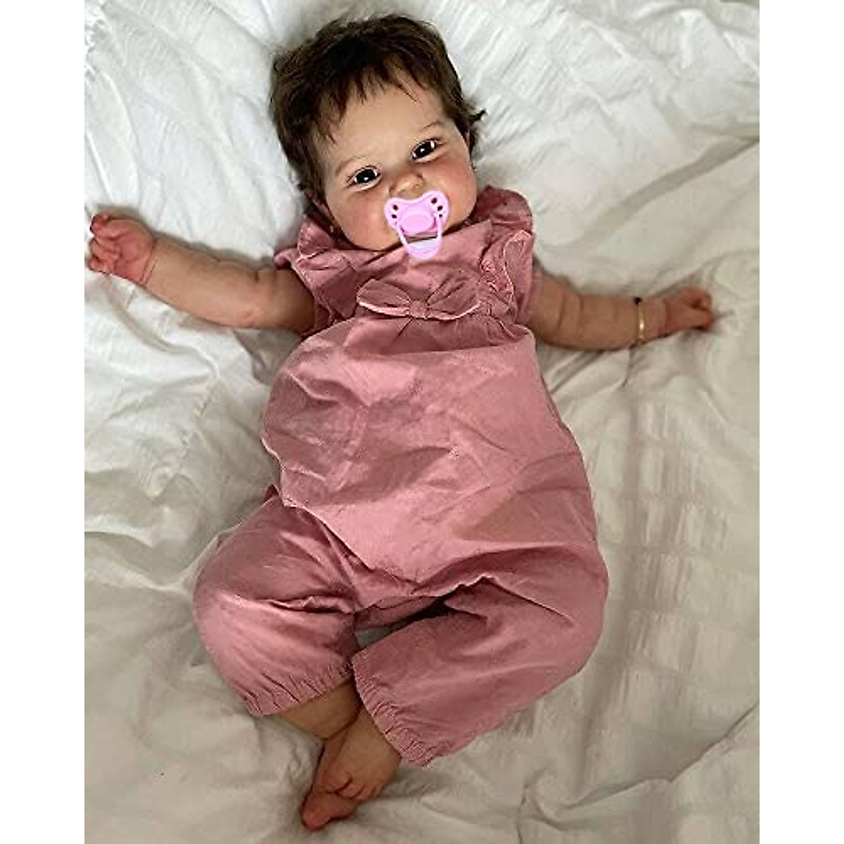 KOKOMANDY Cute 24inch Realistic Reborn Baby Dolls Toddler Girl That Look Real Soft Silicone Weighted Newborn Bebe with Brown Hair Rebirth Smile Babies Cuddy Toys
