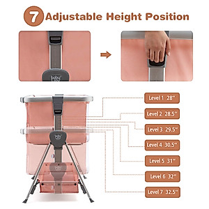 BABY JOY Bedside Bassinet, Portable Baby Crib w/Mattress, Two-Side Breathable Mesh, 7 Height Adjustable, Large Storage, Wheels for Easy Movement, Crib for Newborn Infant, Bassinet for Baby, Pink
