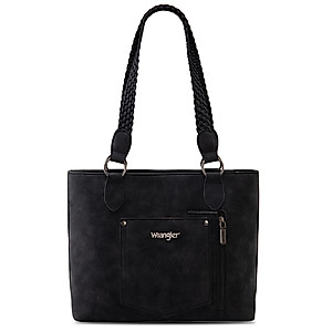 Wrangler Tote Bag for Women Multi Pockets shoulder bag western purse Medium leather like Handbags with Woven Top-Handle WG78-G8317BK