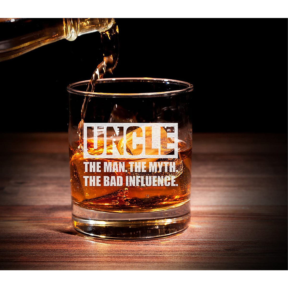 NeeNoNex Uncle The Man The Myth The Bad Influence Whiskey Glass - Sarcastic Gift for Uncles