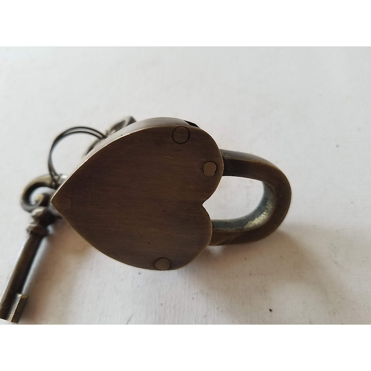 VTG. Small Love Valentines Paris Heart Lock w 2 Skeleton Keys Brass 2 5/8" #L8