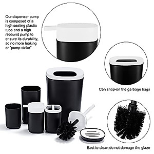DUFU Bathroom Accessories Set 6 Piece Bath Ensemble Set with Trash Can, Toilet Brush Set, Toothbrush Holder, Tumbler, Soap Dish, Soap Dispenser for Decorative Countertop and Housewarming Gift(Black)