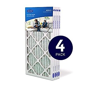Carrier Air Filter, 1" MERV 8, Pleated, AC/Furnace, 4-Pack, 20 X 20 X 1