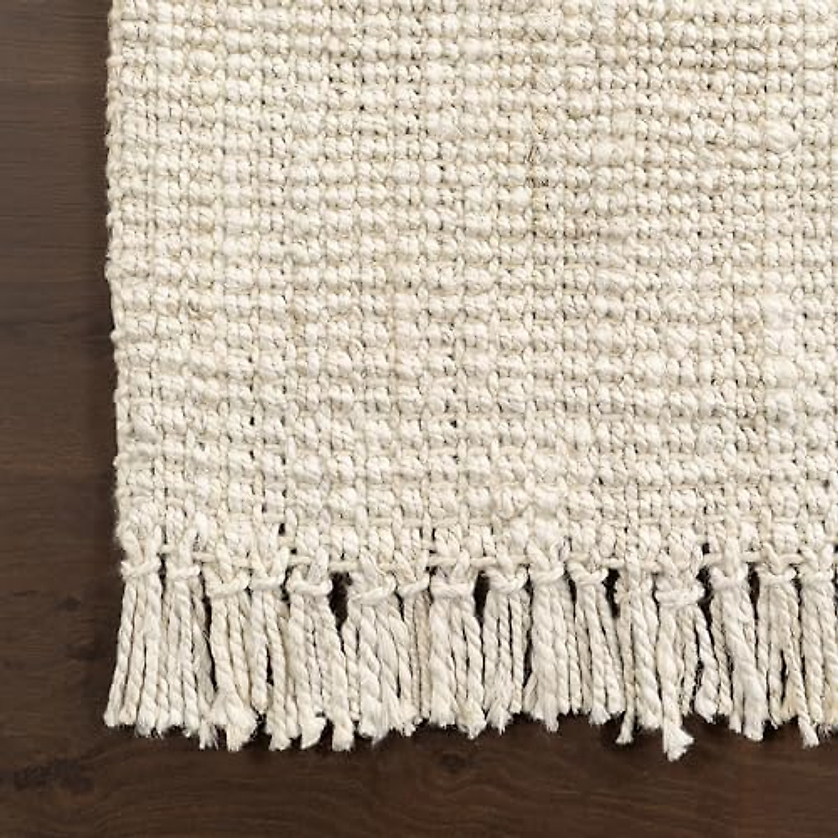 nuLOOM 6x9 Daniela Jute Tassel Hand Woven Area Rug, Off White, Solid Chunky Farmhouse Design, Natural Fiber, For Bedroom, Dining Room, Living Room, Hallway, Office, Entryway