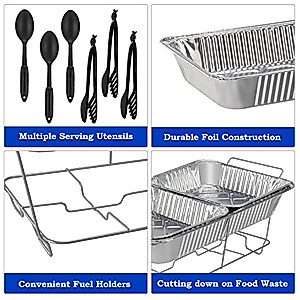 ROVSUN Chafing Dish Buffet Set Disposable, Buffet Servers and Warmers, Food Warmer for Parties Buffets, 24 Pieces Catering Set, Includes Full-Size Wire Chafer Stand, Disposable Pans & Utensils