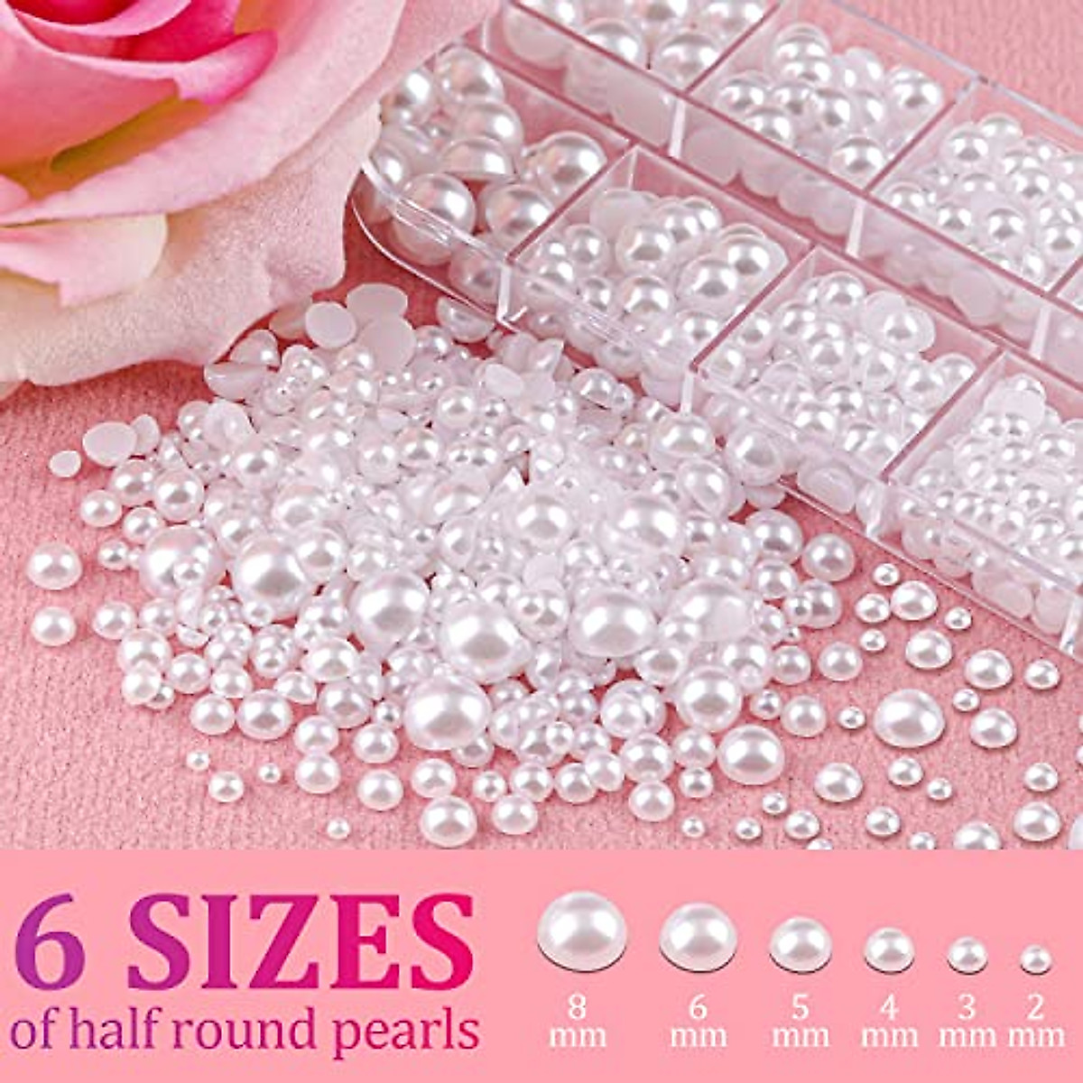 2700 Pcs Flat Back Pearls Kits 1 Box of Flatback White+1 Box of Beige Half Round Pearls with Pickup Pencil And Tweezer for Home DIY And Professional Nail Art, Face Makeup And Craft