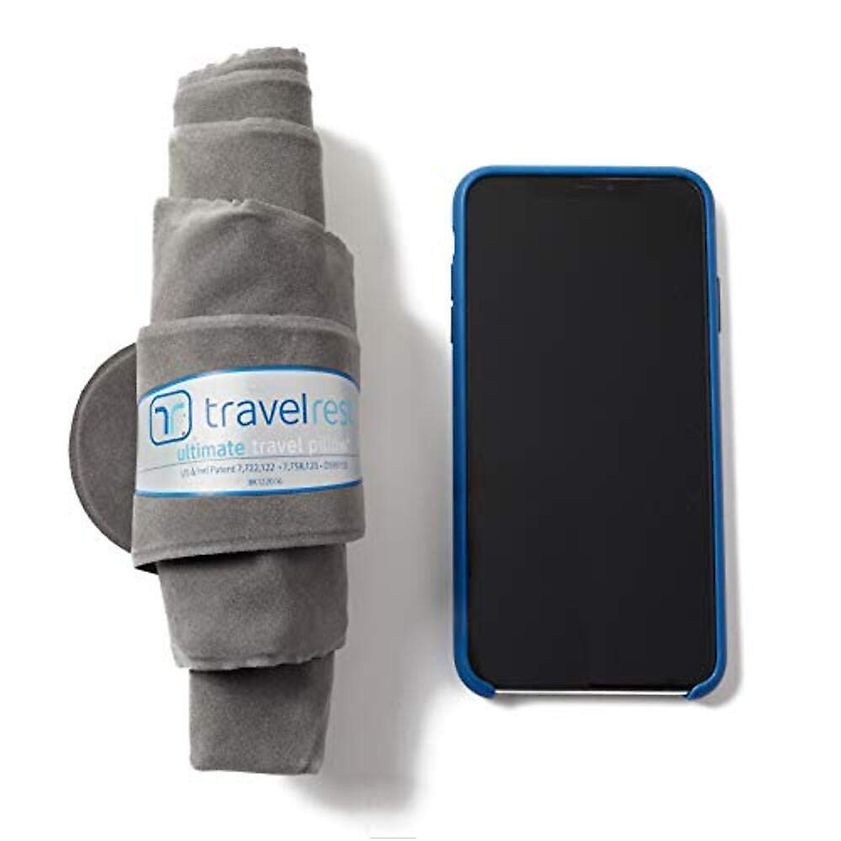 TRAVELREST Ultimate Travel Pillow & Body Pillow - Headrest, Auto, Bus, Train, Office Napping, Camping, Wheelchairs, Comfort and Support, Rolls Up, Straps to Airplane Seat & Car - Blue