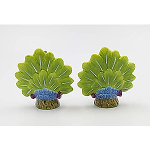 Fine Porcelain Peacock Open Fan Tail Salt & Pepper Shakers Set, 3-1/8" H