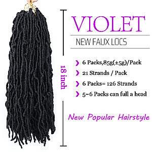 Violet 18 Inch New Faux Locs Crochet Hair Soft Locs Crochet Hair Natural Faux Braids Pre-looped Synthetic Afro Roots Braid For Black Women (18Inch, 6Packs, 1B)