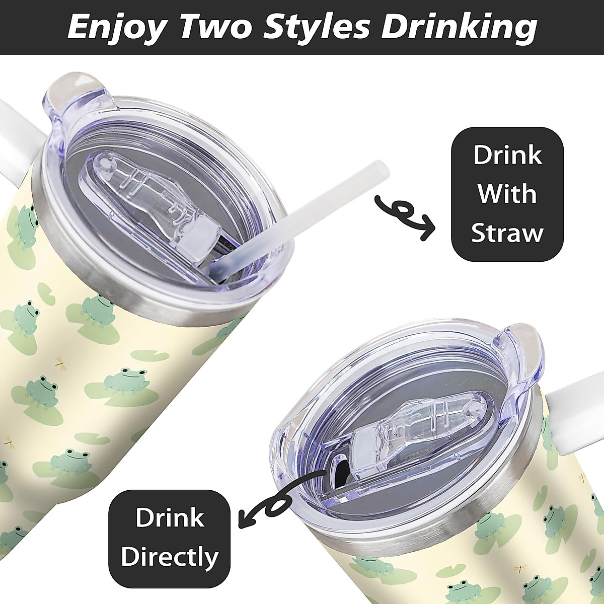 puhnhsv 30 oz Frog Tumbler with Handle and Straw, 30oz Insulated Stainless Frog Tumbler Coffee Travel Mugs Cup Water Bottle Frog Lovers Gifts for Women Girls