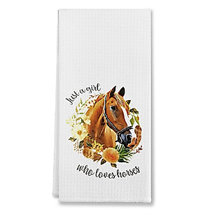 Just a Girl Who Loves Horses Kitchen Towels & Tea Towels, Dish Cloth Flour Sack Hand Towel for Farmhouse Kitchen Decor，24 X 16 Inches Cotton Modern Dish Towels Dishcloths,Gifts For Horse Lovers Riders
