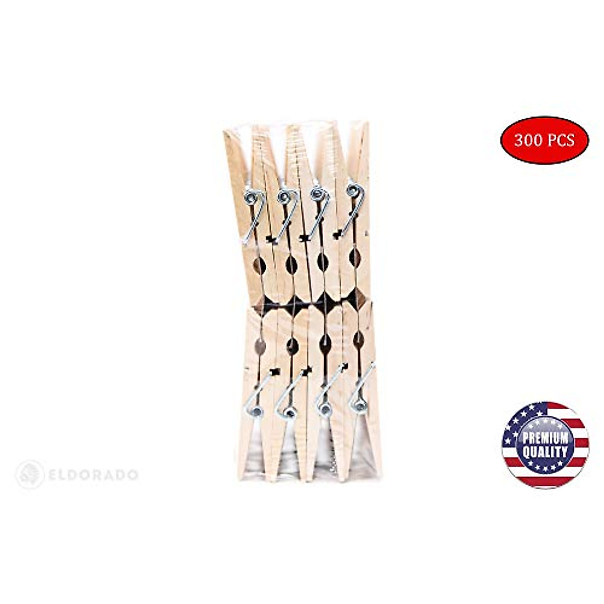 Eldorado Clothespins - 300 PCS. Standard Natural Wooden, Stain Proof, 3 inch, for Multipurpose Everyday Laundry, Clothes, Towels, Craft, Photos, Pictures, Decor, Baby Shower, Art Wall (300)