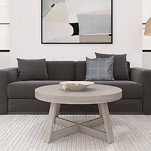 Plank+Beam Classic Round Coffee Table, 36" Farmhouse Coffee Table, Mini Center Tables for Small Spaces, Small Living Space Tea Table, Seashell Wirebrush