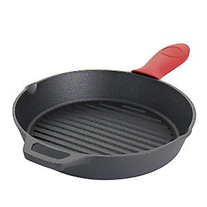 MegaChef Skillet, Pan, and Griddle Pre-Seasoned Cast Iron Cookware Set, 6 Piece, Black, Red