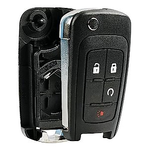 Key Fob Keyless Entry Remote Flip Shell Case & Pad fits Chevy 2010-2017 Equinox / 2012-2017 Sonic / 2015-2017 Trax / GMC 2010-2017 Terrain