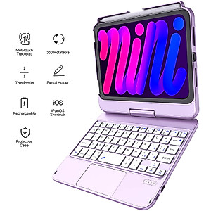 iPad Mini 6 Case with Keyboard, Keyboard iPad Mini 6th Generation 2021 8.3-inch 6th Generation, 360° Rotatable Touchpad Keyboard Case,Thin & Protective for iPad Mini (6th Generation 2021) Tablet