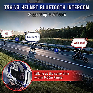 MECHAZER Motorcycle Bluetooth 5.0 Headset with Music Playing, Helmet Bluetooth Intercom with Noise Cancellation/FM Radio, 3-Ways Communication Within 1400m for Snowmobile 2Sets