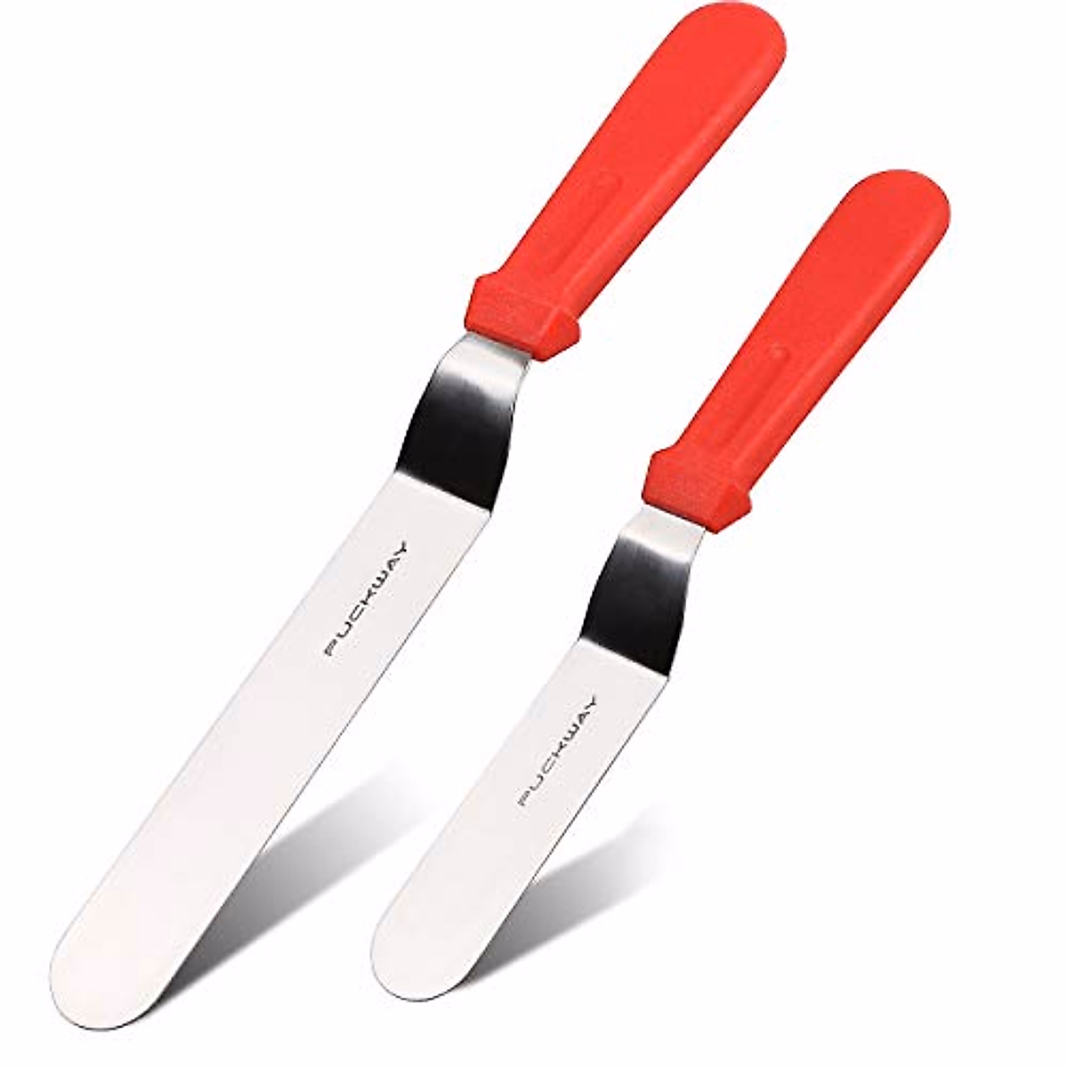 PUCKWAY Angled Icing Spatula, Stainless Steel Offset Spatula, Cake Spatula Set of 2 Red 6" & 8"