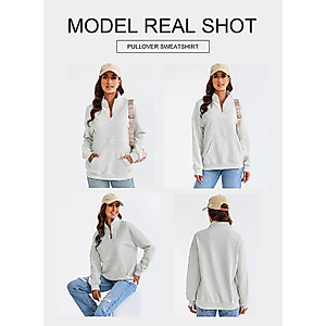 BLENCOT Womens Oversized Quarter Zip Contrast Stitch Pullover Sweatshirt Loose Up Drop Shoulder Winter Y2K Tops Gray XL