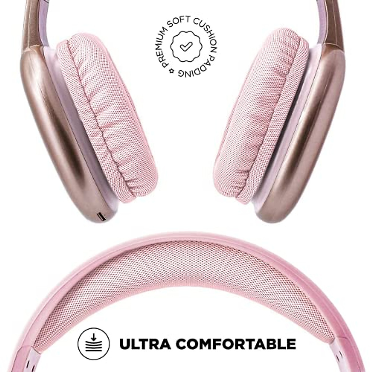 iJoy Ultra Wireless Headphones with Microphone- Rechargeable Over Ear Wireless Bluetooth Headphones with 10Hr Playtime, SD Slot, Backup Wire- Soft Cushion Wireless Headset with Mic (Pink)