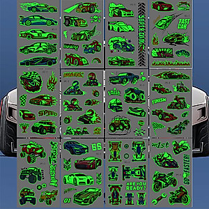 Ooopsiun Luminous Race Car Supplies Temporary Tattoos for Boys -12 Sheets Glow in The Dark RaceCar Tattoos Decorations Supplies Favors for Kids Boys Men