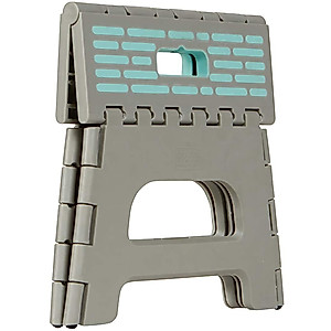 BLACK+DECKER 9'' Folding Step Stool, Foldable Collapsible Step Stools for Adults Holds Up to 330 lbs, Compact Non-Slip Surface with Carry Handle for Kitchen, Bedroom, Garden, Bathroom, Gray/Teal