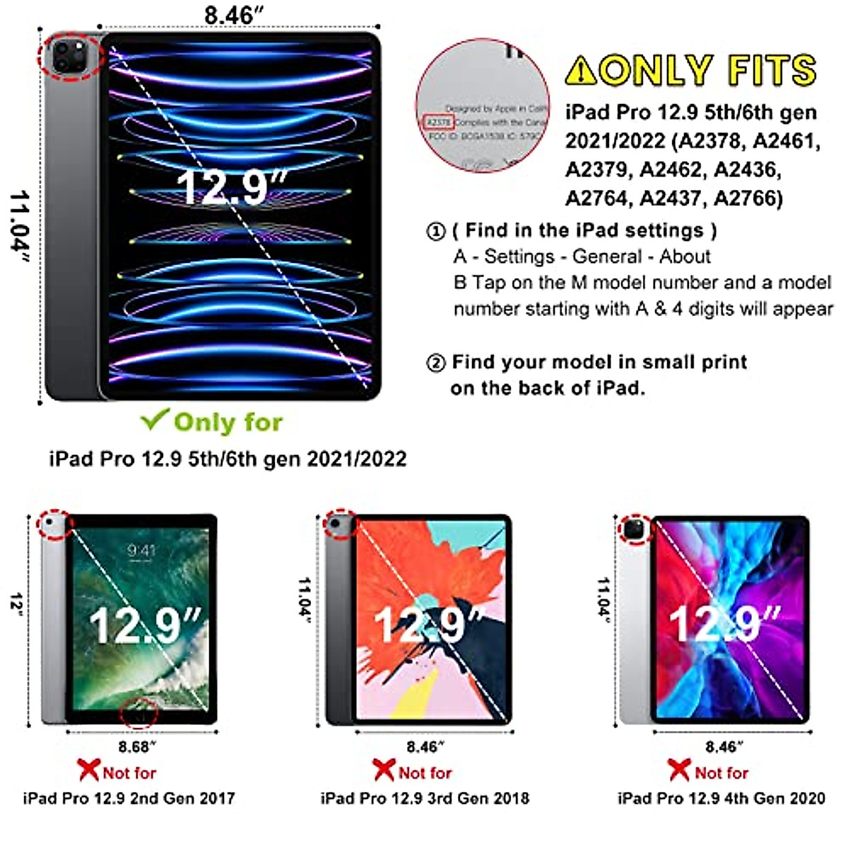 INFILAND Compatible with iPad Pro 12.9 Case 2022/2021(6th/5th Gen), [Crystal Clear Both Back & Frame] Anti-Yellowing + Pencil Holder (A2378, A2461, A2379, A2462, A2436, A2764, A2437, A2766) Purple