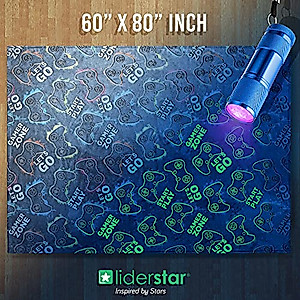 Glow in The Dark Gamer Blanket - 60 x 80 inch, Soft Cozy Kids Throw Blanket-Gaming Room Decor for Bedroom, Video Game Gift for Adults Teens Grandkids, Gifts for Him, Boys Gift Ideas