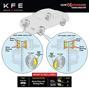 KFE KFE1653-104 Ultra Quiet Advanced Premium Ceramic Brake Pad FRONT Set Compatible With: 2013-2018 Ford Fusion; 2013-2018 Lincoln MKZ