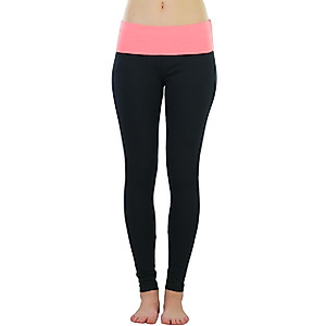 ToBeInStyle Women's Active Pants with Fold-Over Waistband - Coral - Large