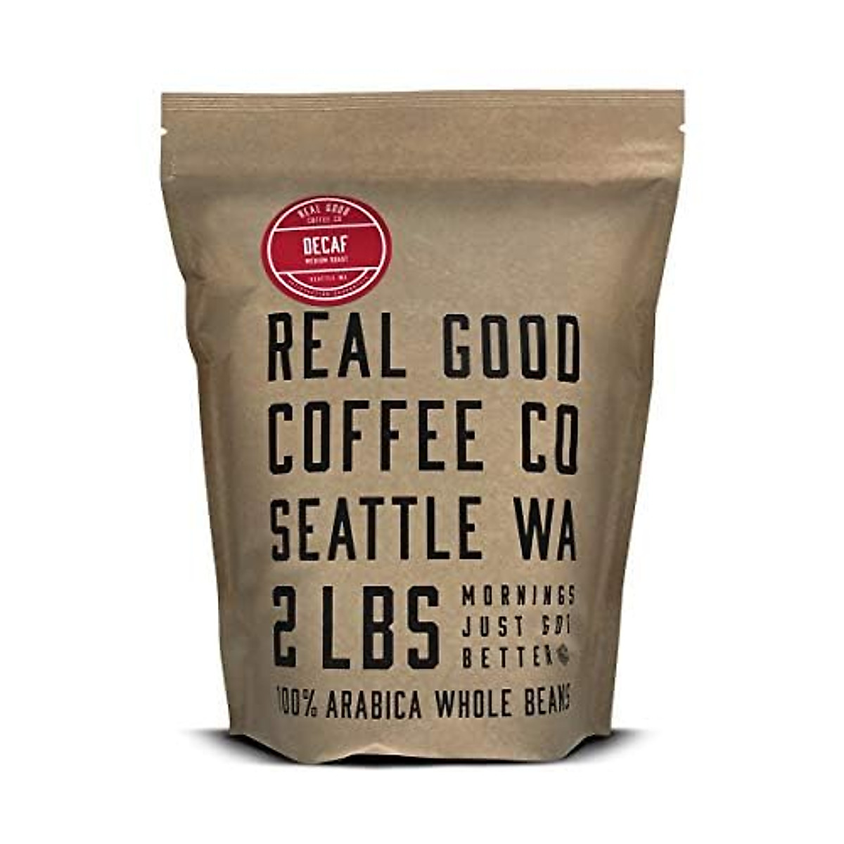 Real Good Coffee Company - Whole Bean Coffee - Decaf Medium Roast Coffee Beans - 2 Pound Bag - 100% Whole Arabica Beans - Grind at Home, Brew How You Like